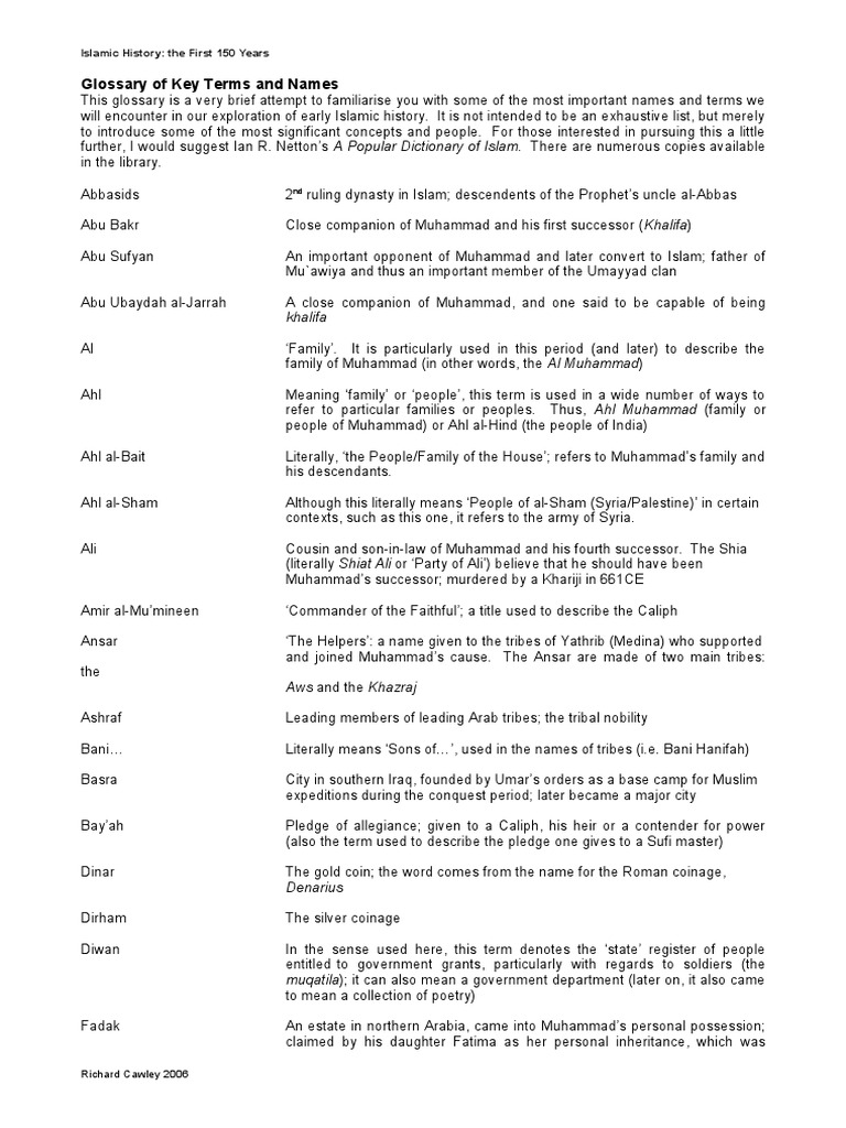 Glossary of Key Terms and Names | PDF | Caliphate | Muhammad