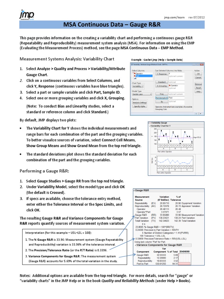 MSA Continuous Data - Gauge R&R: Measurement Systems Analysis ...