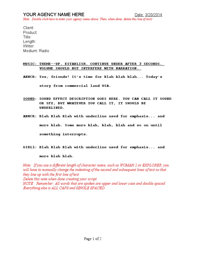 Radio Script Formatting Guide | PDF