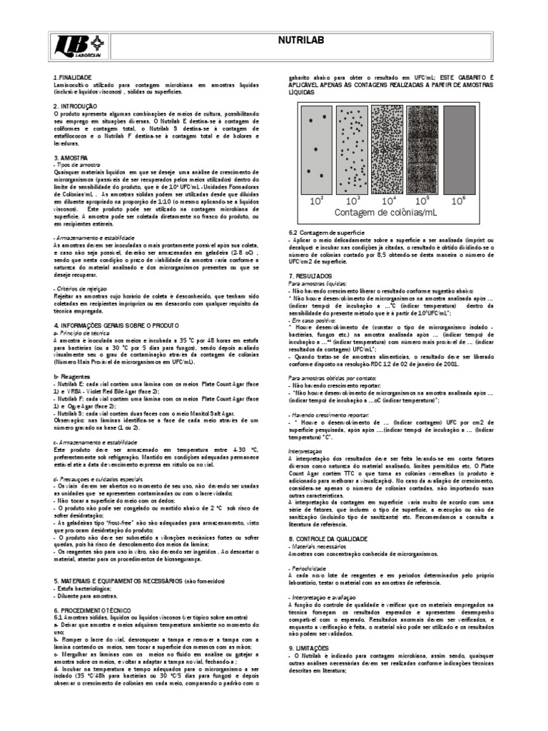 Nutrilab F - Laborclin PDF | PDF | Ágar | Temperatura