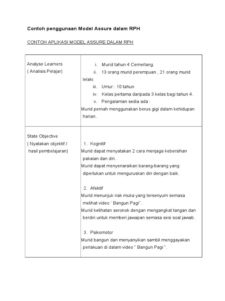 Contoh Penggunaan Model Assure Dalam RPH | PDF | Bisnis | Ilmu Sosial