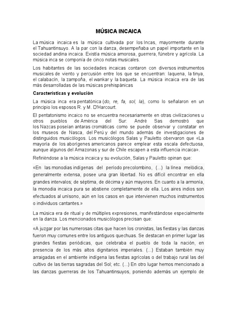 Música Incaica | PDF | Imperio Inca | Instrumentos musicales