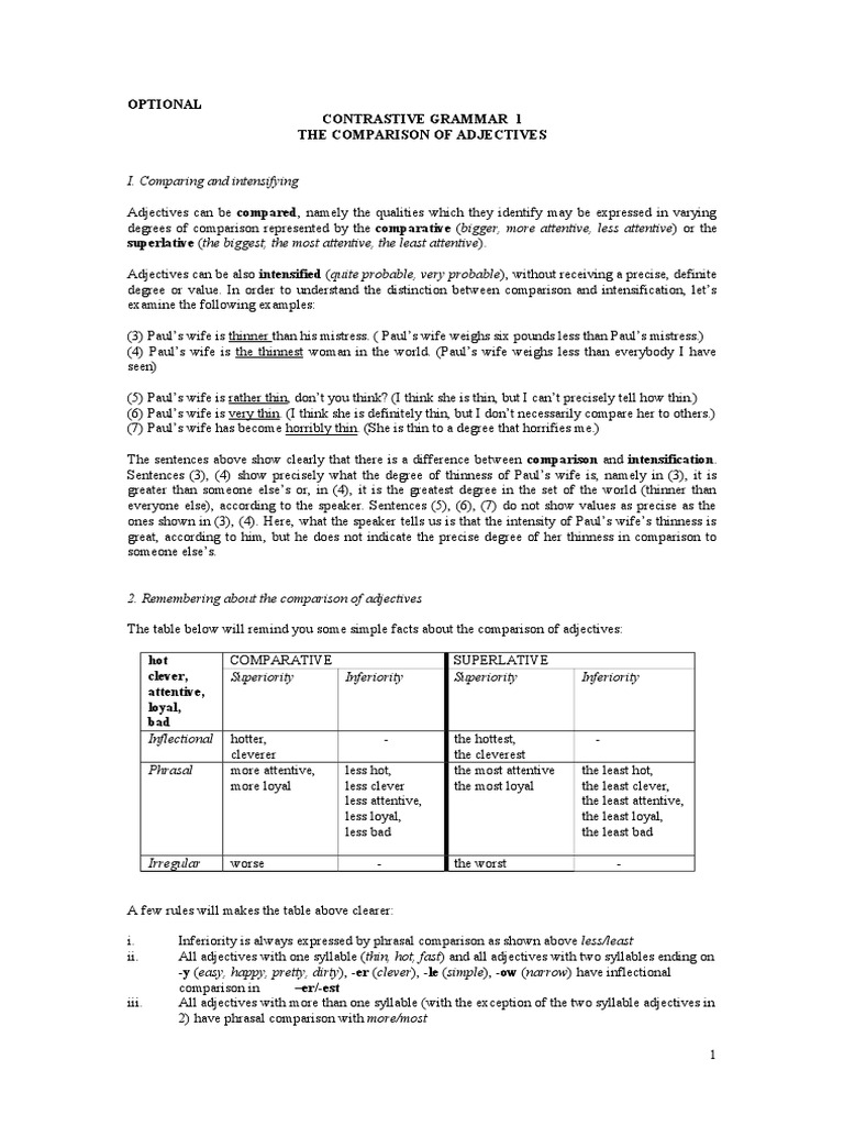 I. Comparing and Intensifying | PDF | Adjective | Linguistic Typology