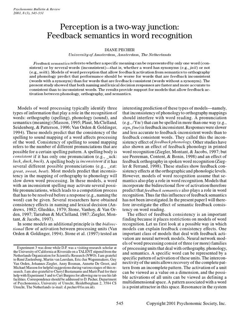 Pecher - Perception Is A Two-Way Junction - Feedback Semantics in WR ...