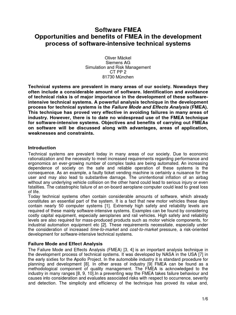 SW Fmea | PDF | P Value | Risk