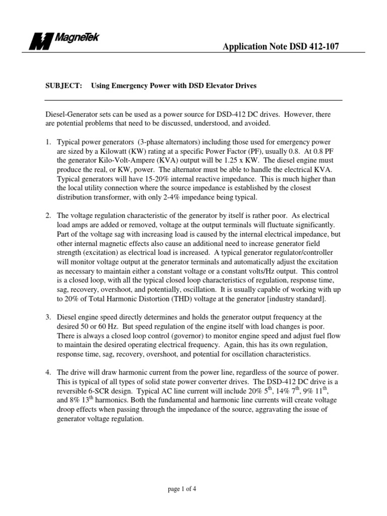 Subject: Using Emergency Power With DSD Elevator Drives | PDF | Electrical Impedance | Electric ...