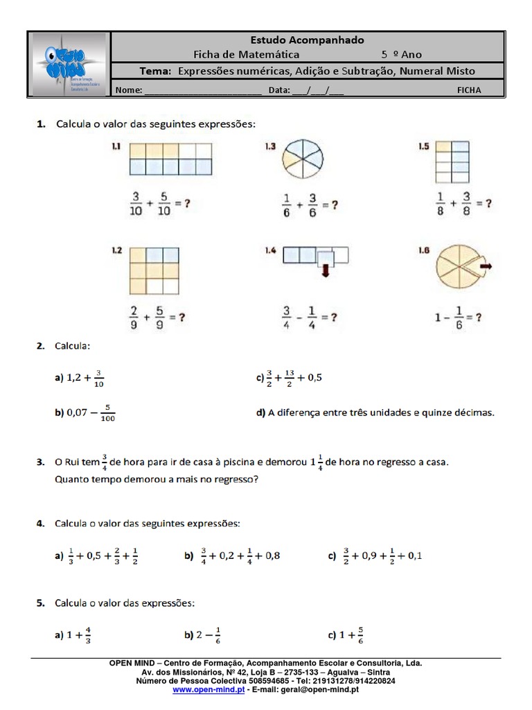 Adição e Subtração, Numeral Misto Expressões Numéricas - Frações | PDF