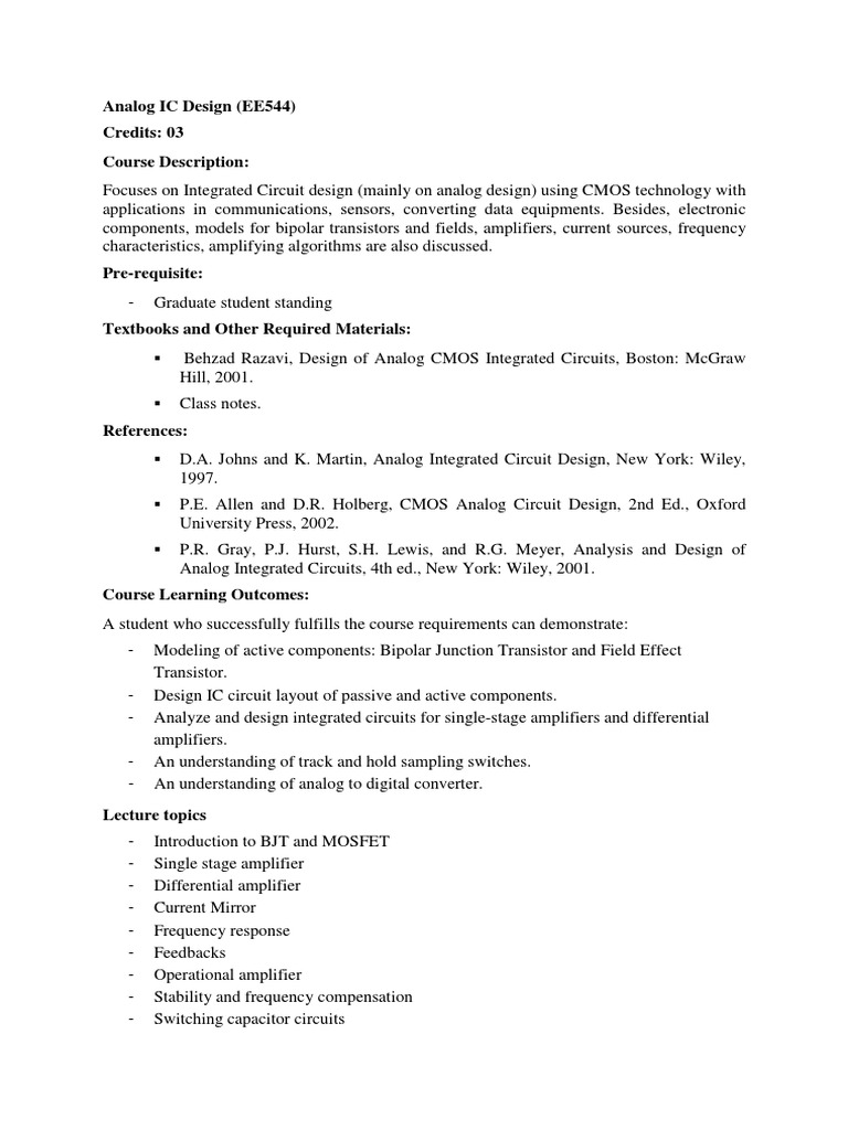 Analog IC Design | PDF | Amplifier | Electronic Circuits