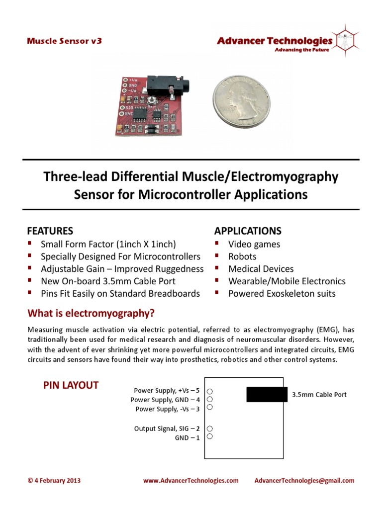 Muscle Sensor v3 Users Manual | PDF | Electromyography | Electromagnetism