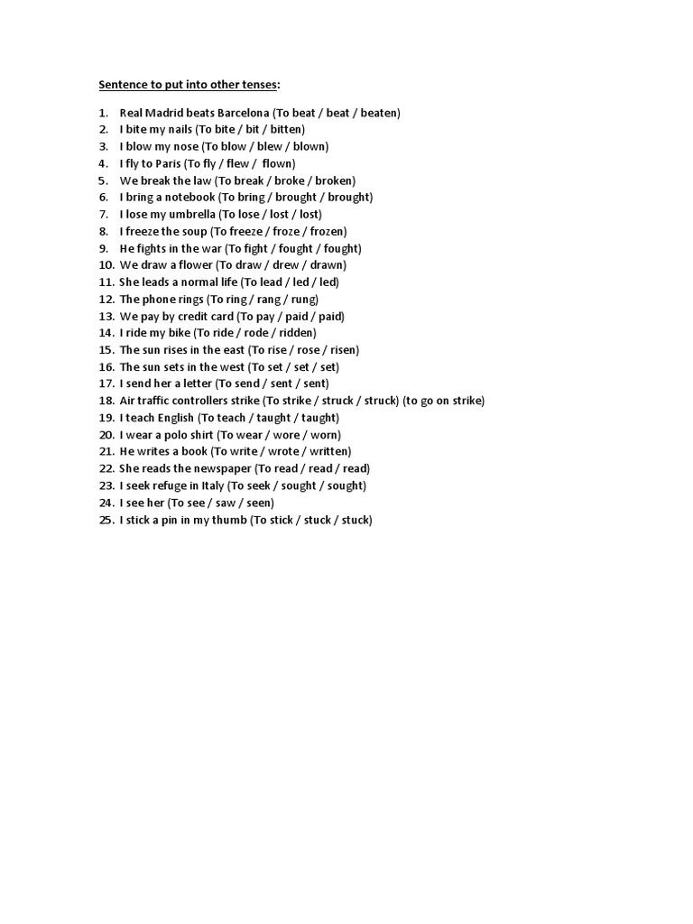 Tense Transformation Exercises | PDF