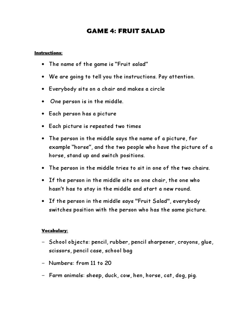 Fruit Salad Game Instructions | PDF