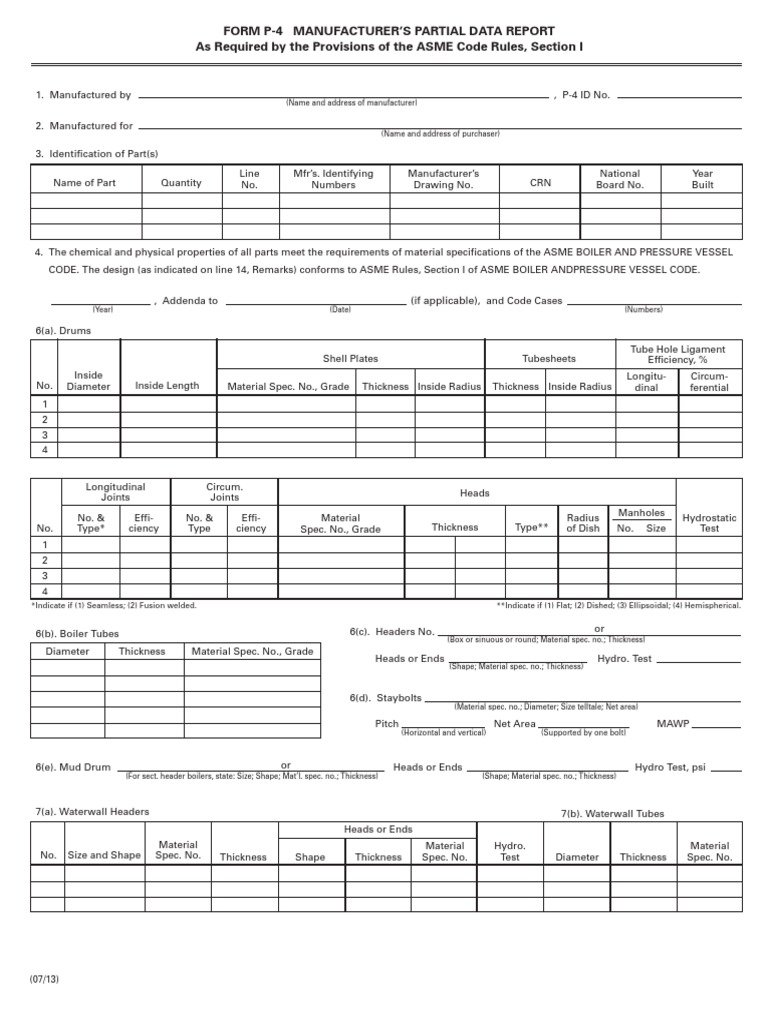 Form P-4 Manufacturer'S Partial Data Report As Required by The ...
