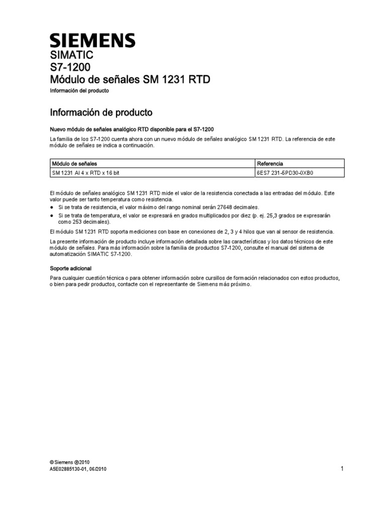 S71200 SM 1231 RTD Product Info Es-ES Es-ES | PDF | Resistencia ...
