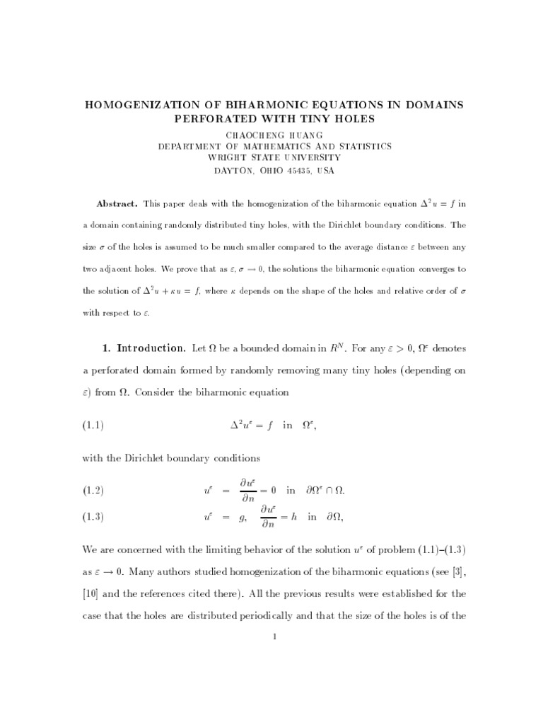 Homogenization of Biharmonic Equations in Domains Perforated With Tiny ...