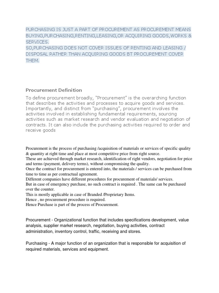 Distinguishing Procurement from Purchasing | PDF | Procurement ...