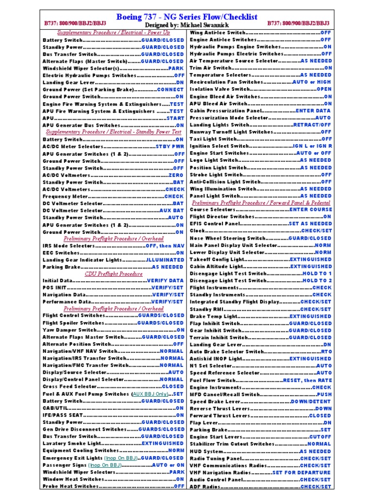 PMDG 737NGX 800 900 BBJ2 BBJ3 Normal Flow Checklist No Hints | Vehicle ...
