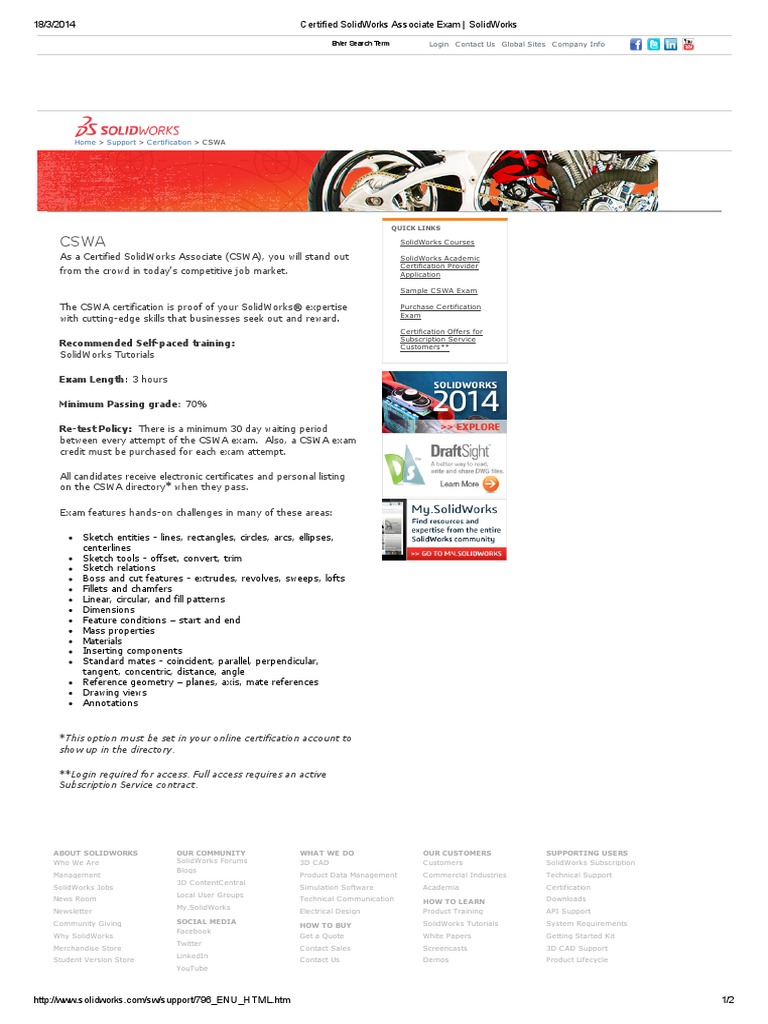 Certified SolidWorks Associate Exam Contents - SolidWorks | PDF | Test ...