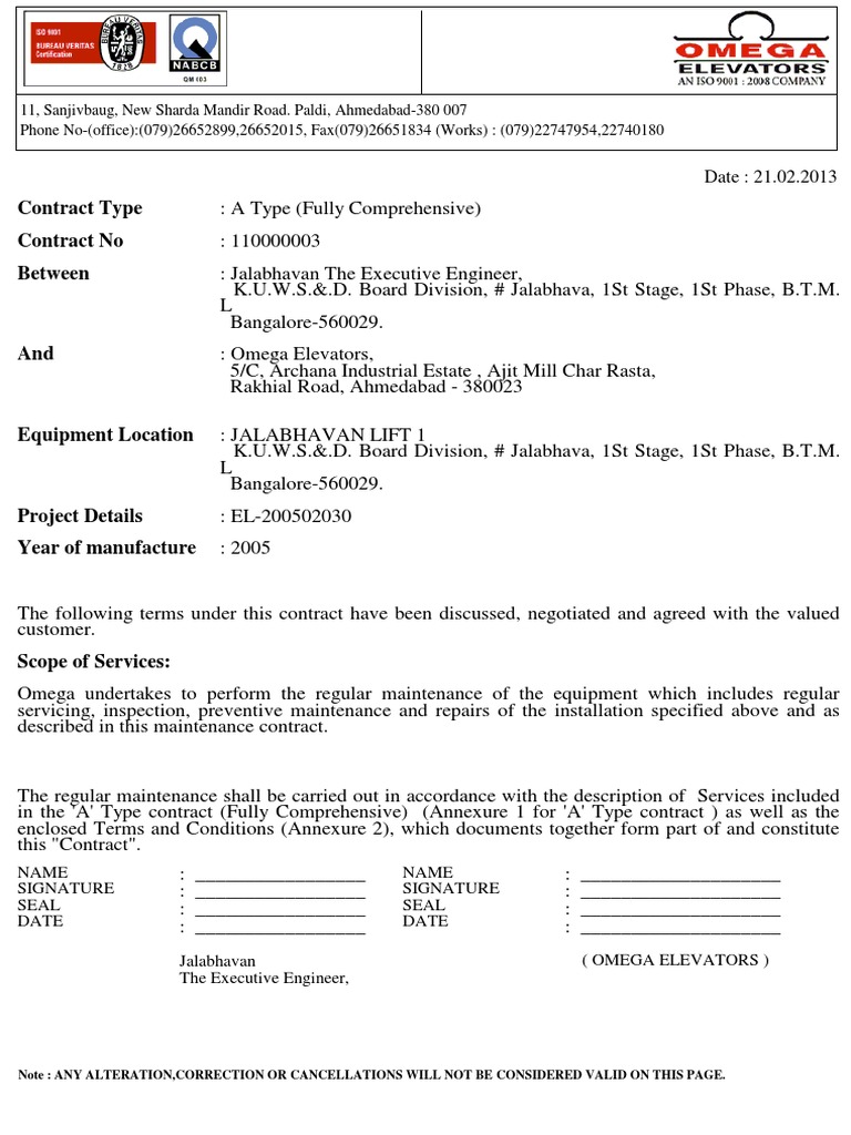 A Type Contract Quotation | PDF | Maintenance | Elevator