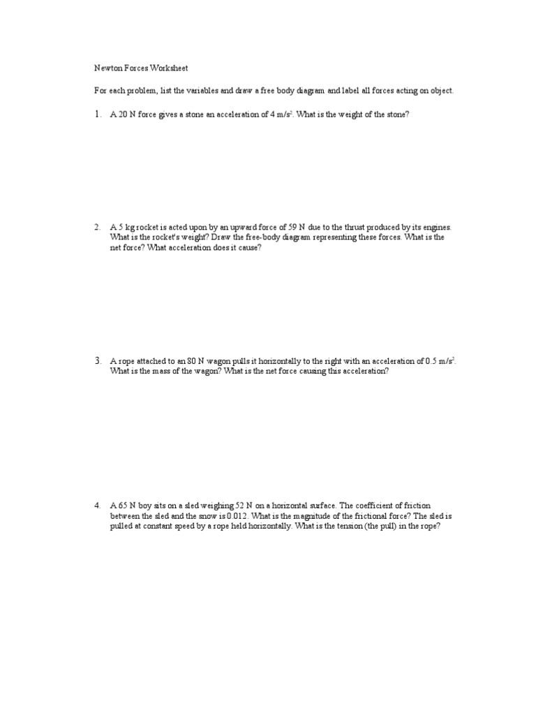 Newton Forces Worksheet | PDF