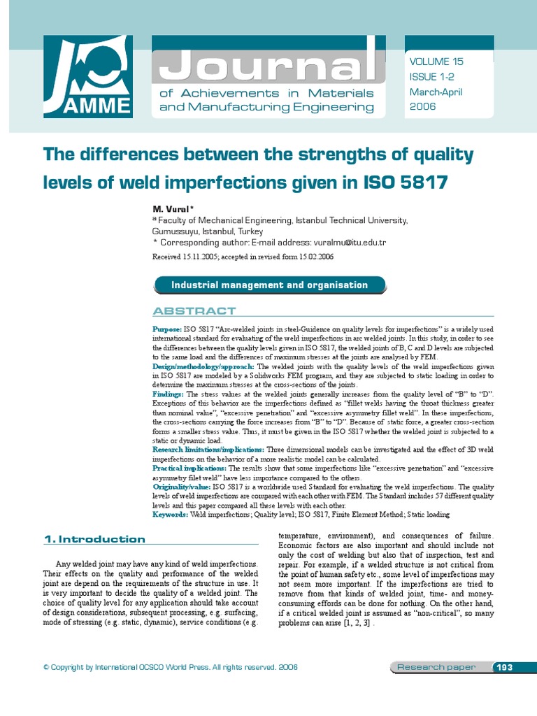 En ISO 5817 - Weld Inspection Notes | PDF
