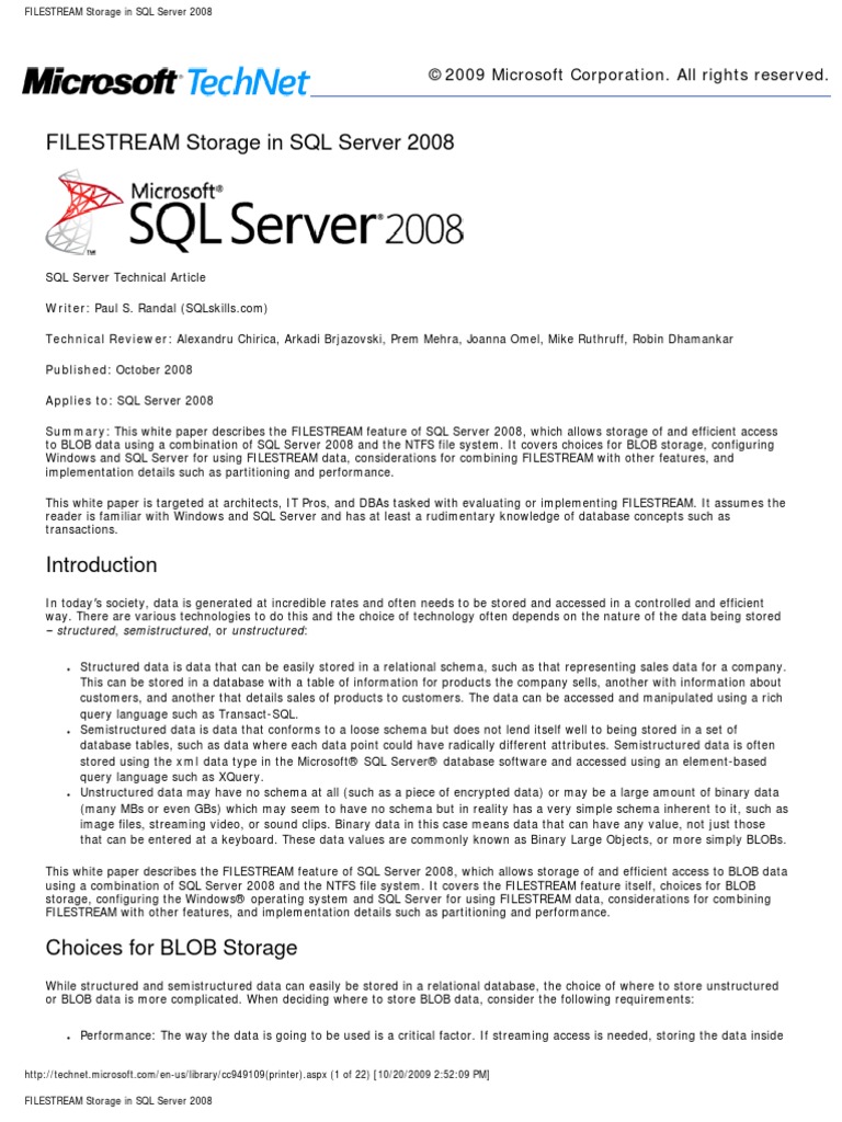 FILESTREAM Storage in SQL Server 2008 | PDF | Microsoft Sql Server | File System