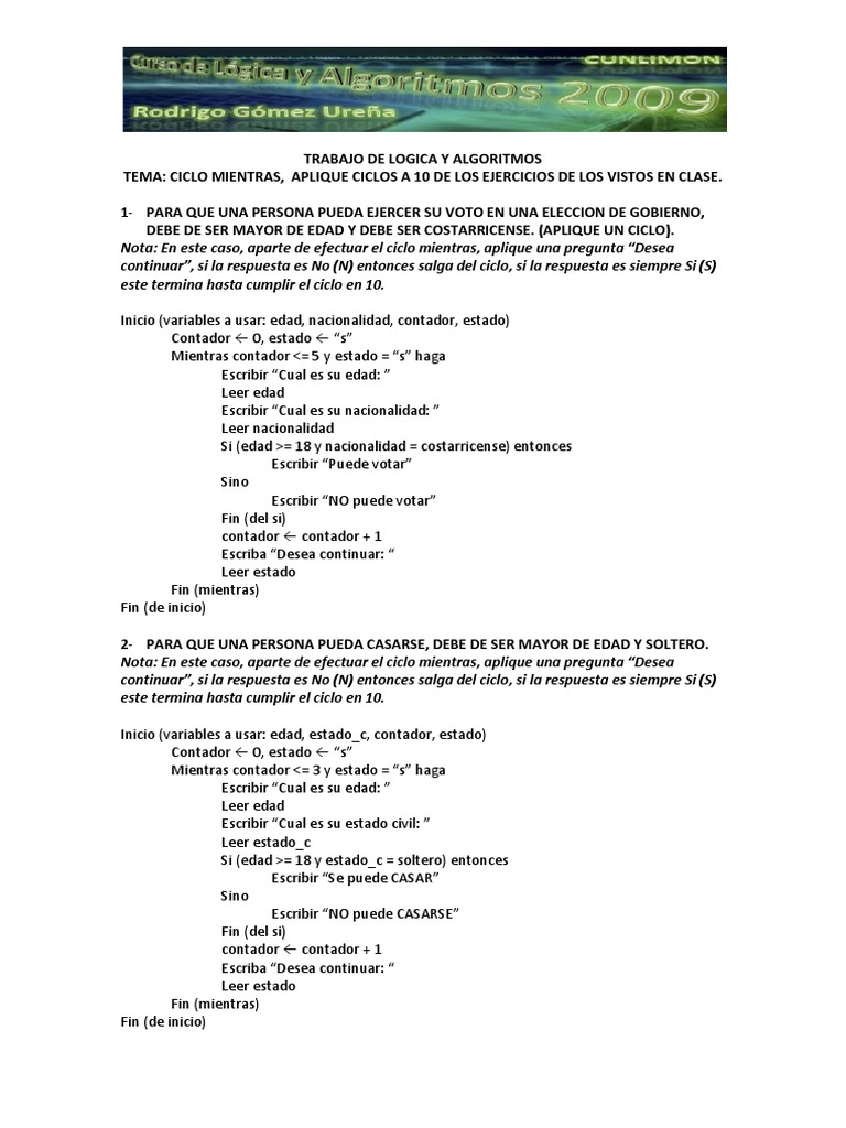 Ejercicios Ciclo Mientras | PDF