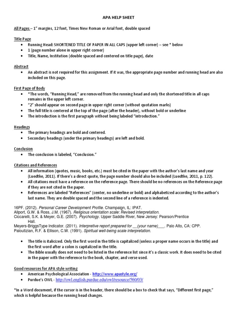 Apa Help Sheet | Download Free PDF | Citation | Latin Alphabet