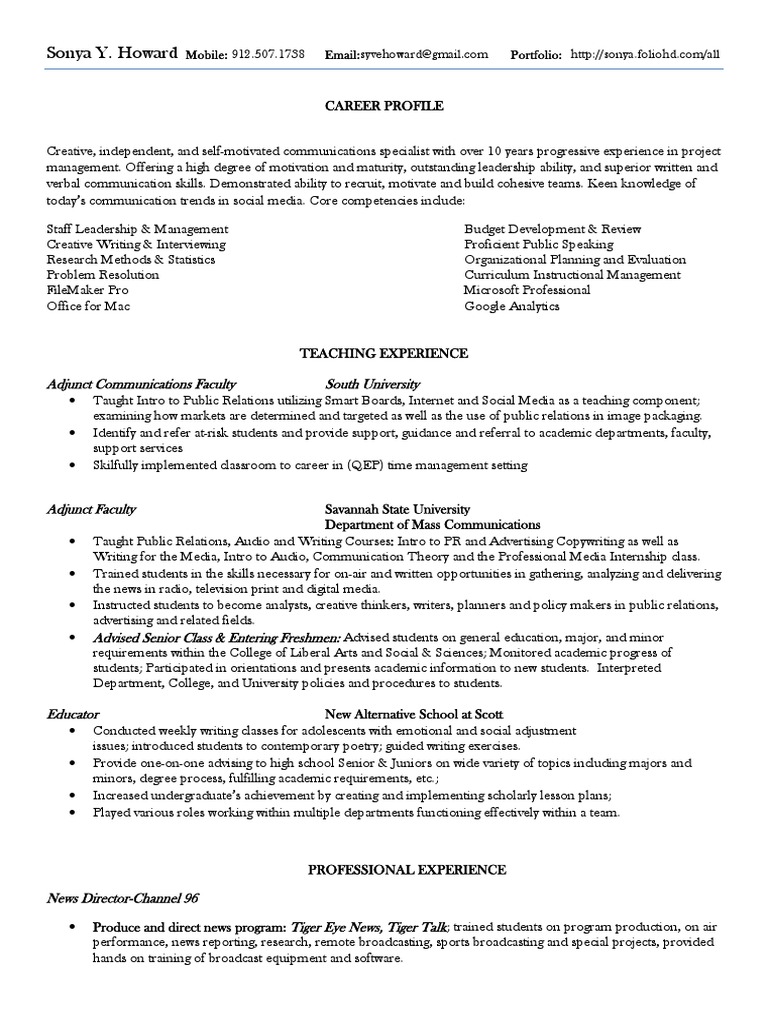 Sonya Y. Howard | PDF | Public Relations | Curriculum