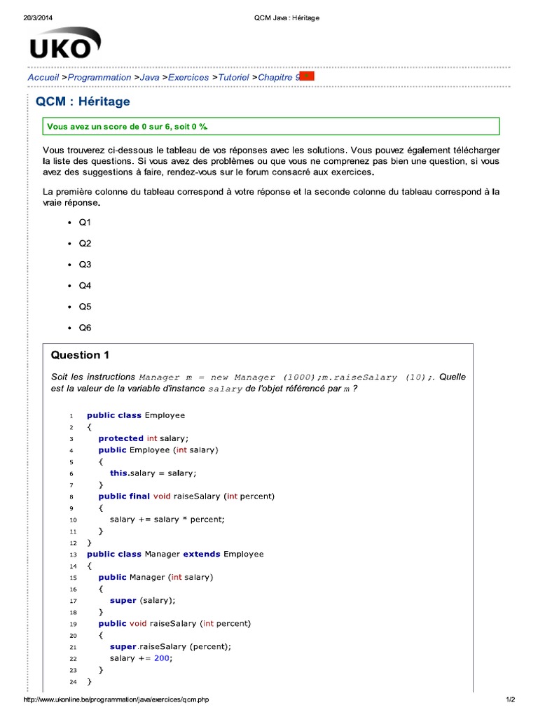 QCM Java - Héritage | PDF