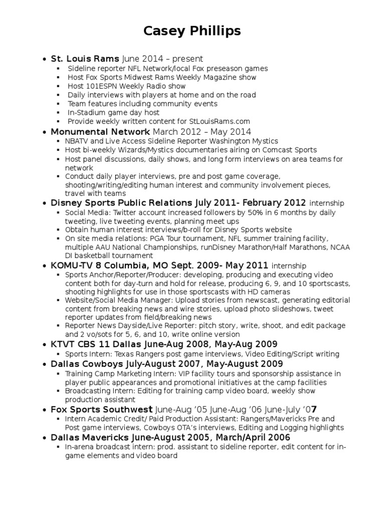 Casey Phillips: Sports Media Profile | PDF | Twitter | Fox Broadcasting ...