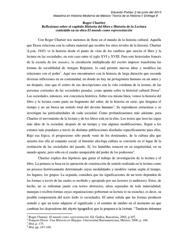 Roger Chartier. Reflexiones Sobre El Capítulo Historia Del Libro e ...