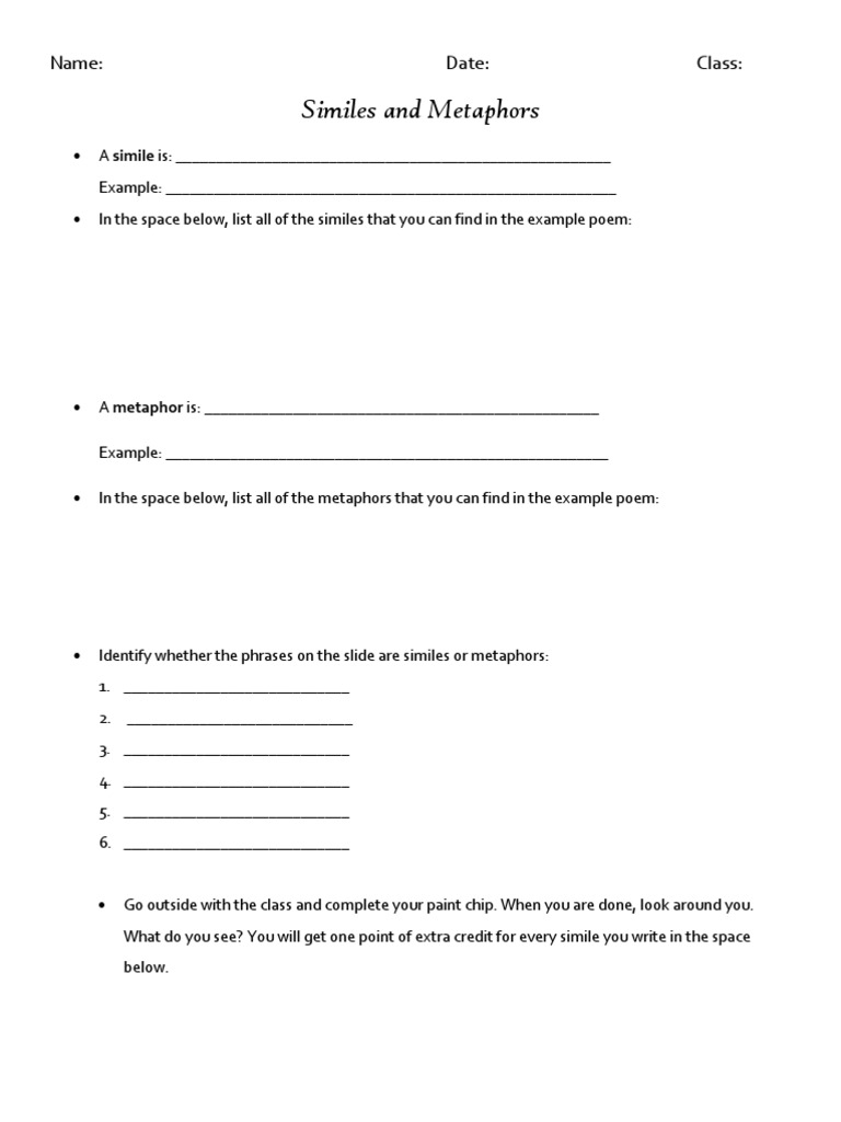Simile and Metaphor Notes | PDF | Language Arts & Discipline | General ...