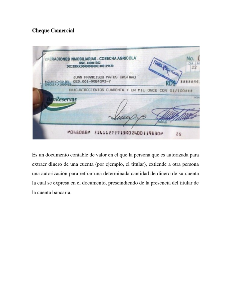 Cheque Comercial | Cheque | Pagaré