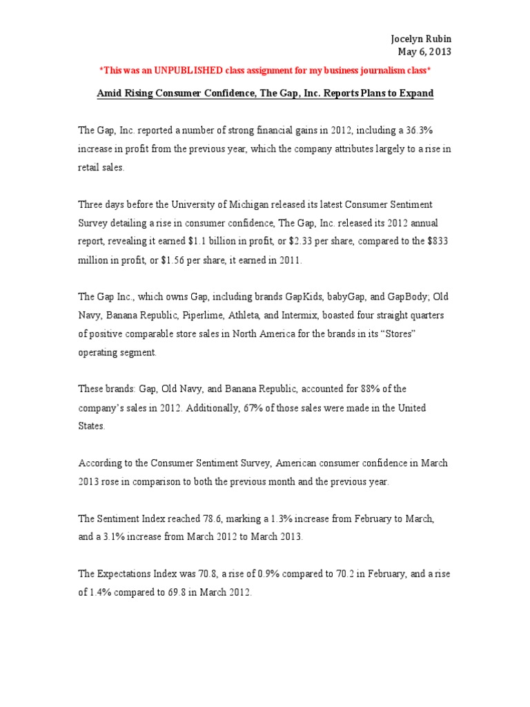 UNPUBLISHED Consumer Research Paper | PDF | Gap Inc. | Consumer Confidence