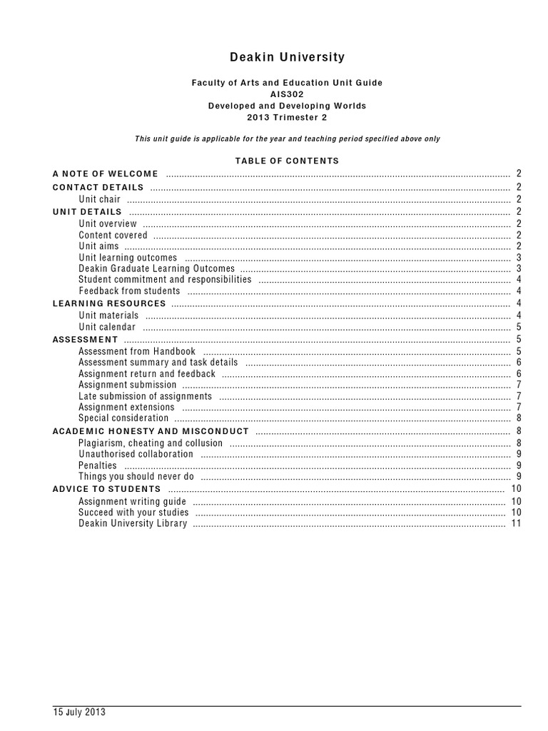 Deakin University: This Unit Guide Is Applicable For The Year and ...