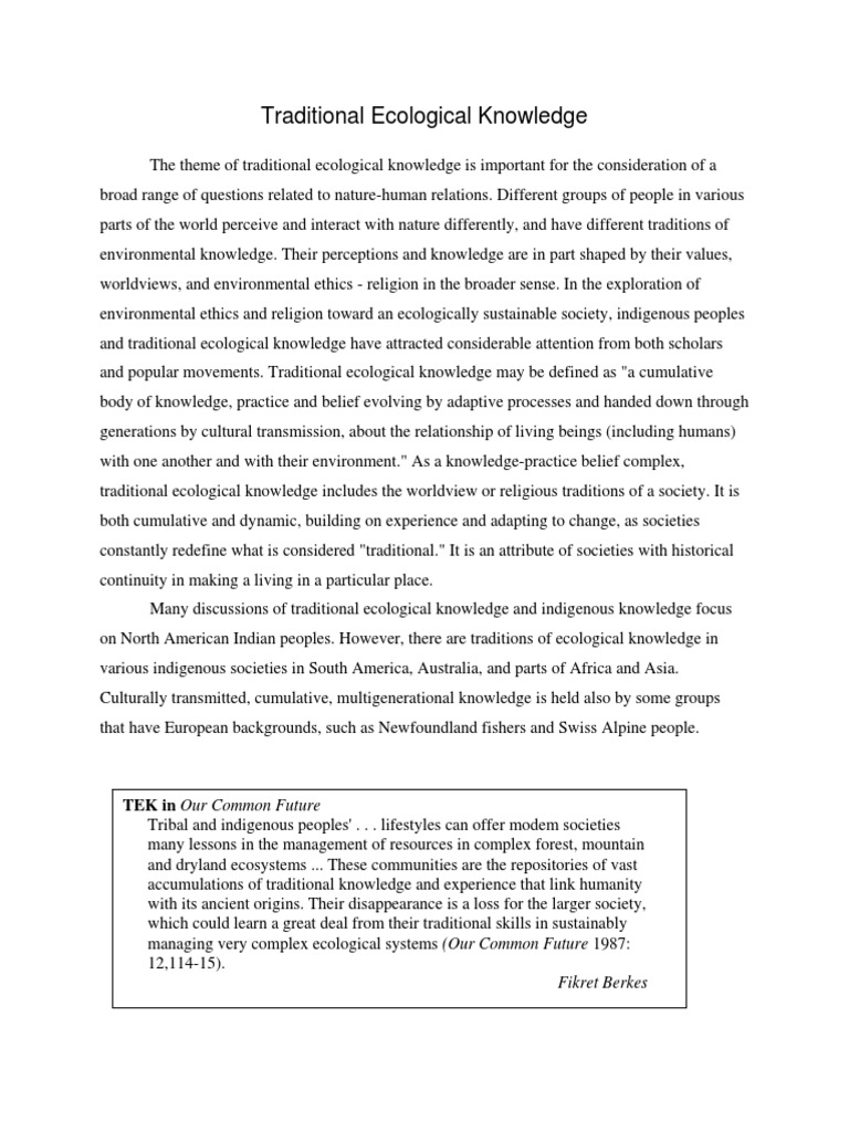 Traditional Ecological Knowledge Insights | PDF | Traditional Knowledge ...