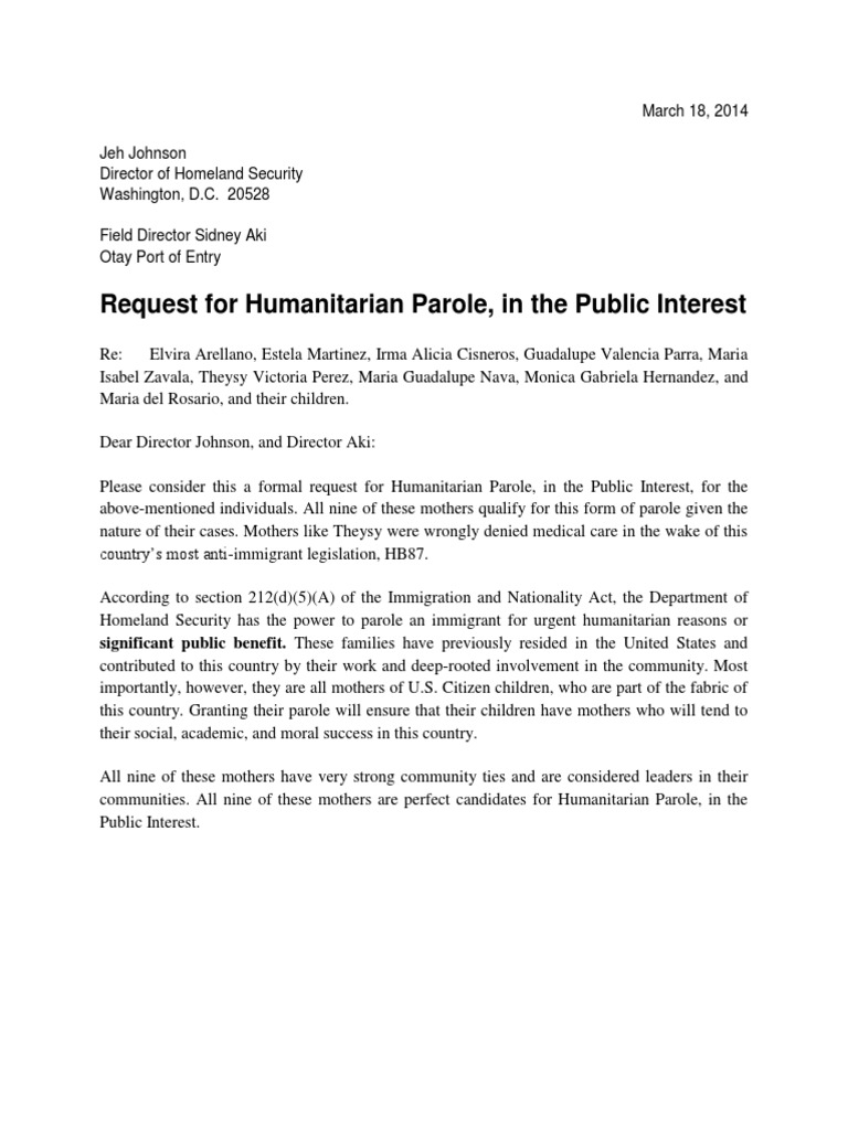 Humanitarian Parole Request for Mothers | PDF | Joe Arpaio | The United ...
