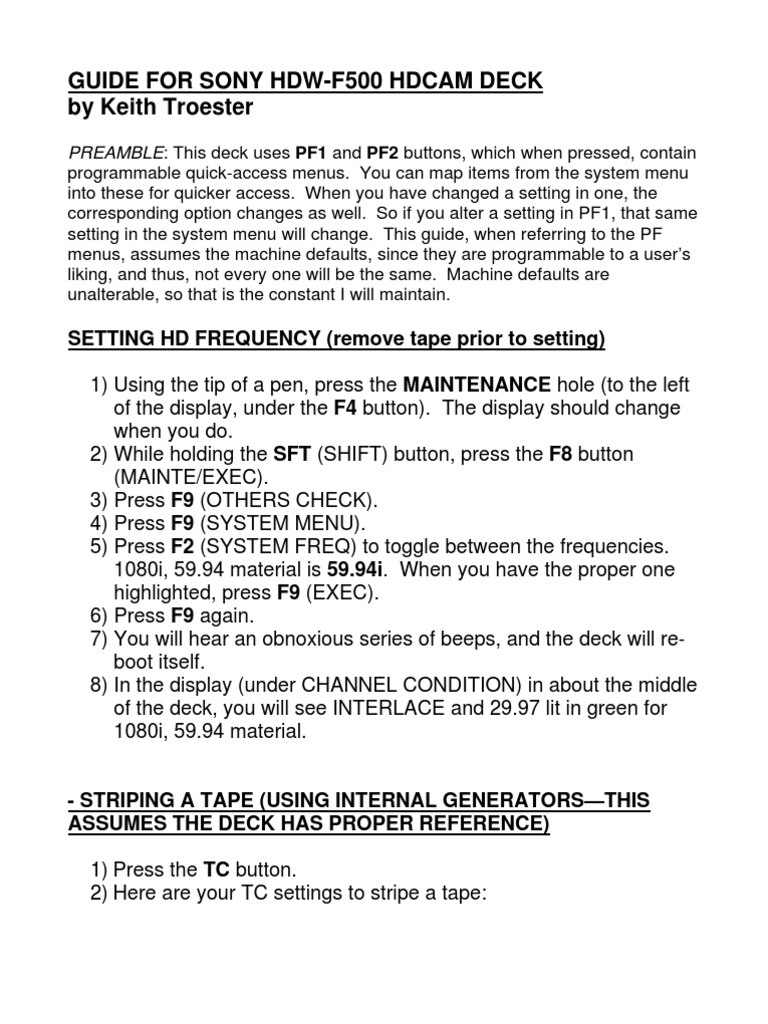 Sony HDW-F500 HDCAM Guide | PDF | Menu (Computing) | Electronics