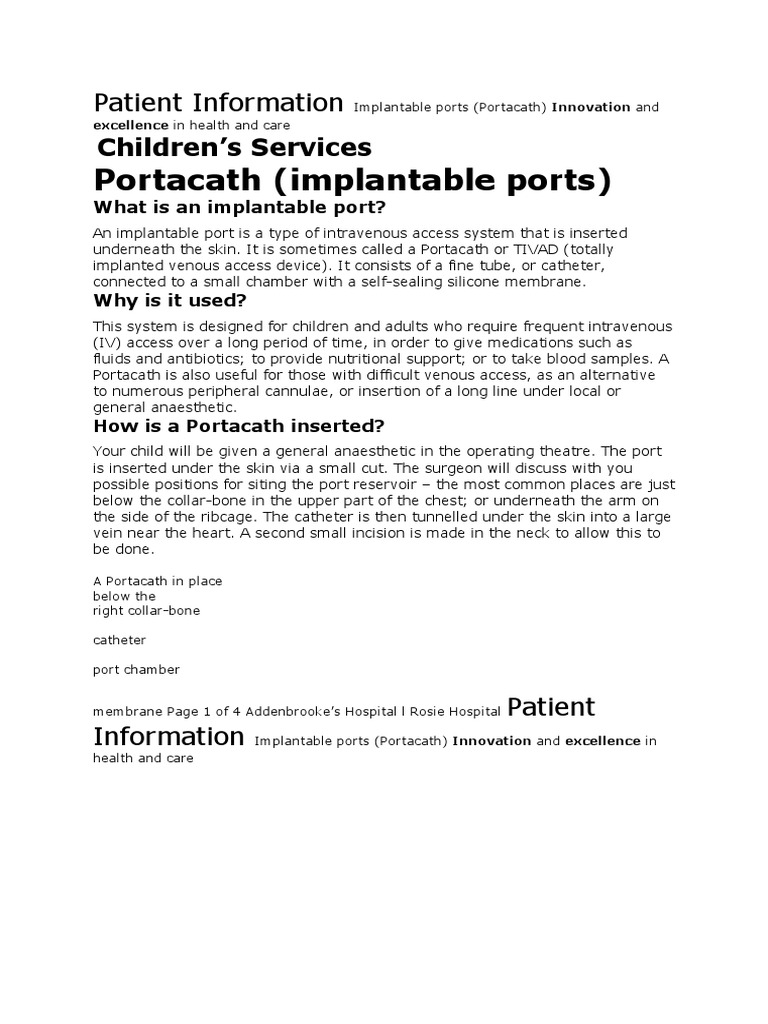 Portacath (Implantable Ports) : Children's Services | Download Free PDF ...