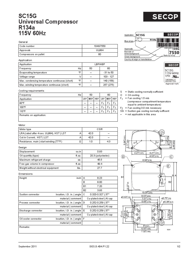 Compresor 104G 7550 Danfoss | PDF | Gas Compressor | Engineering ...