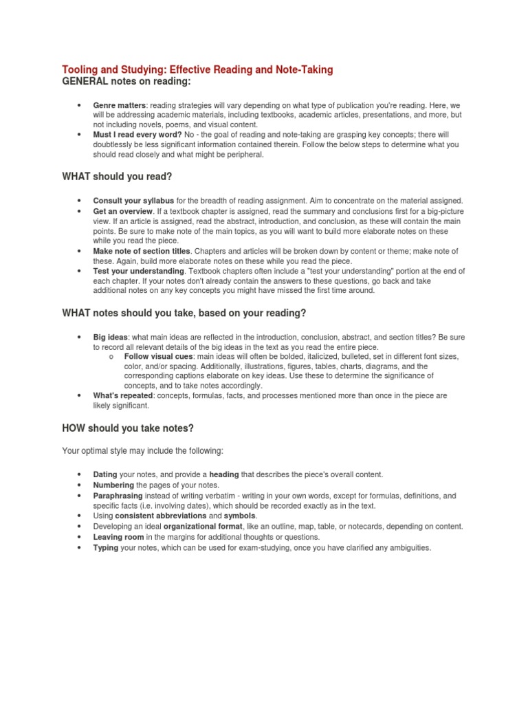 Effective Reading and Note-Taking Strategies | PDF | Communication ...
