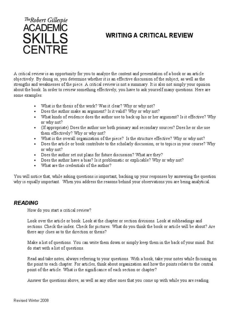 Writing A Critical Review | PDF