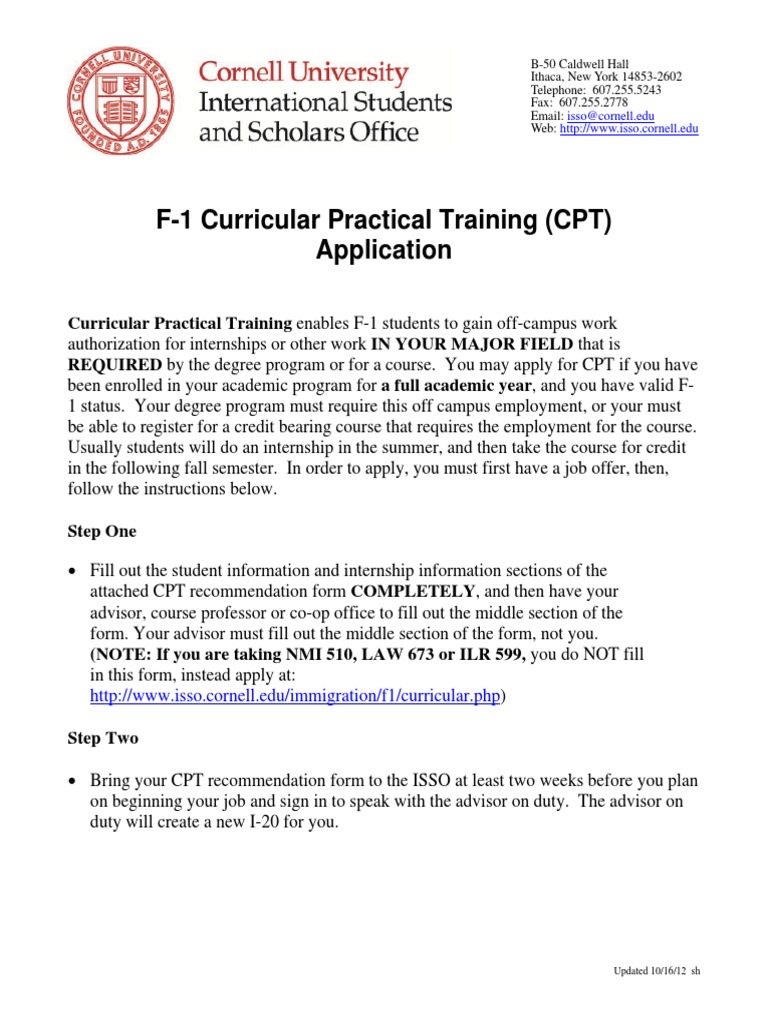 F-1 Curricular Practical Training (CPT) Application | PDF | Curriculum ...