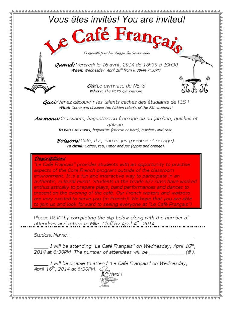 Invitation to Le Café Français Event | PDF