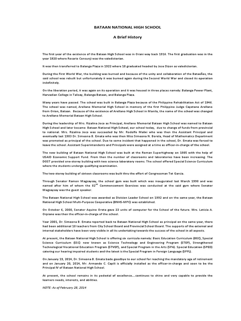 Bnhs History | PDF | Secondary School | Traditions