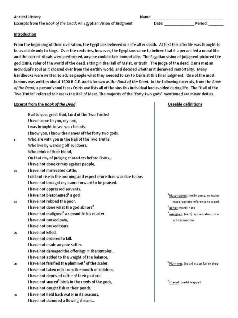 Book of The Dead - An Egyptian Vision of Judgment (With Questions ...