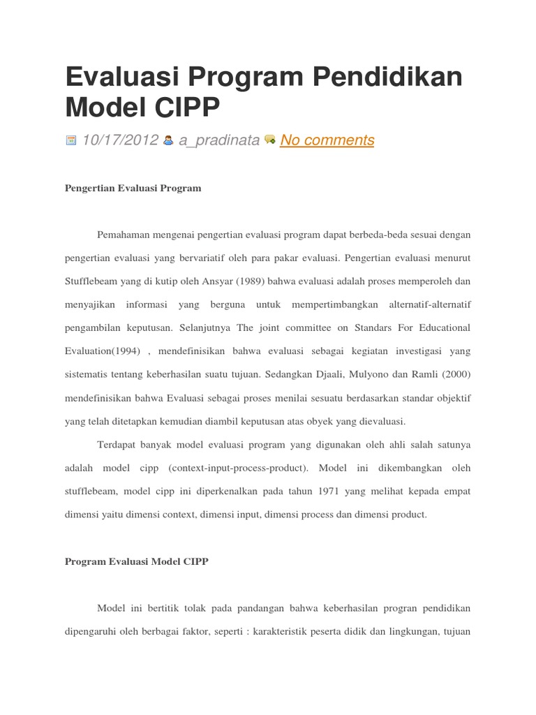 Evaluasi Program Pendidikan Model CIPP | PDF