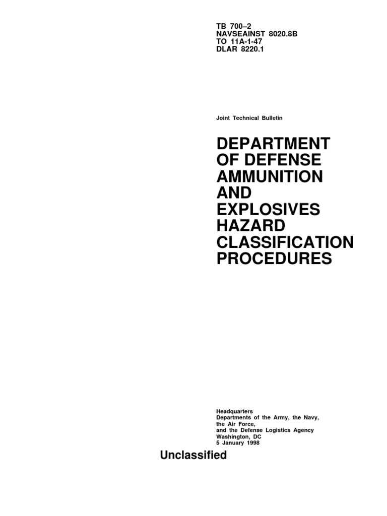 Ammunition Explosives Hazard Classification Procedures | Cartridge ...