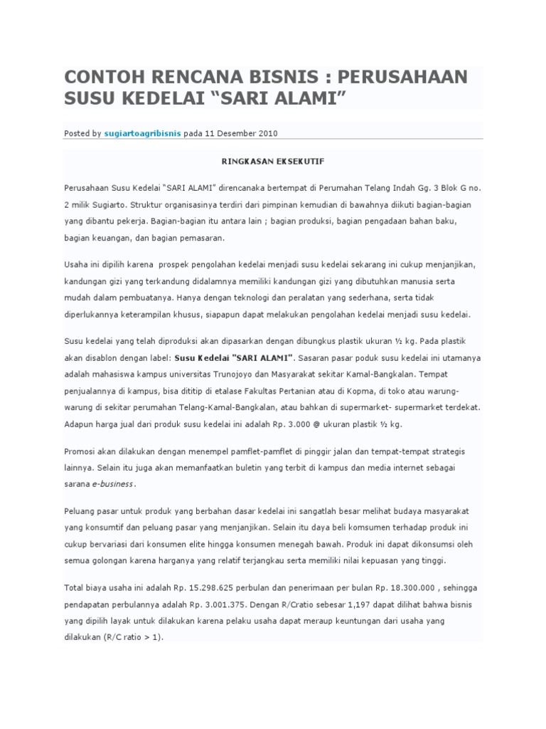 Contoh Rencana Bisnis | PDF