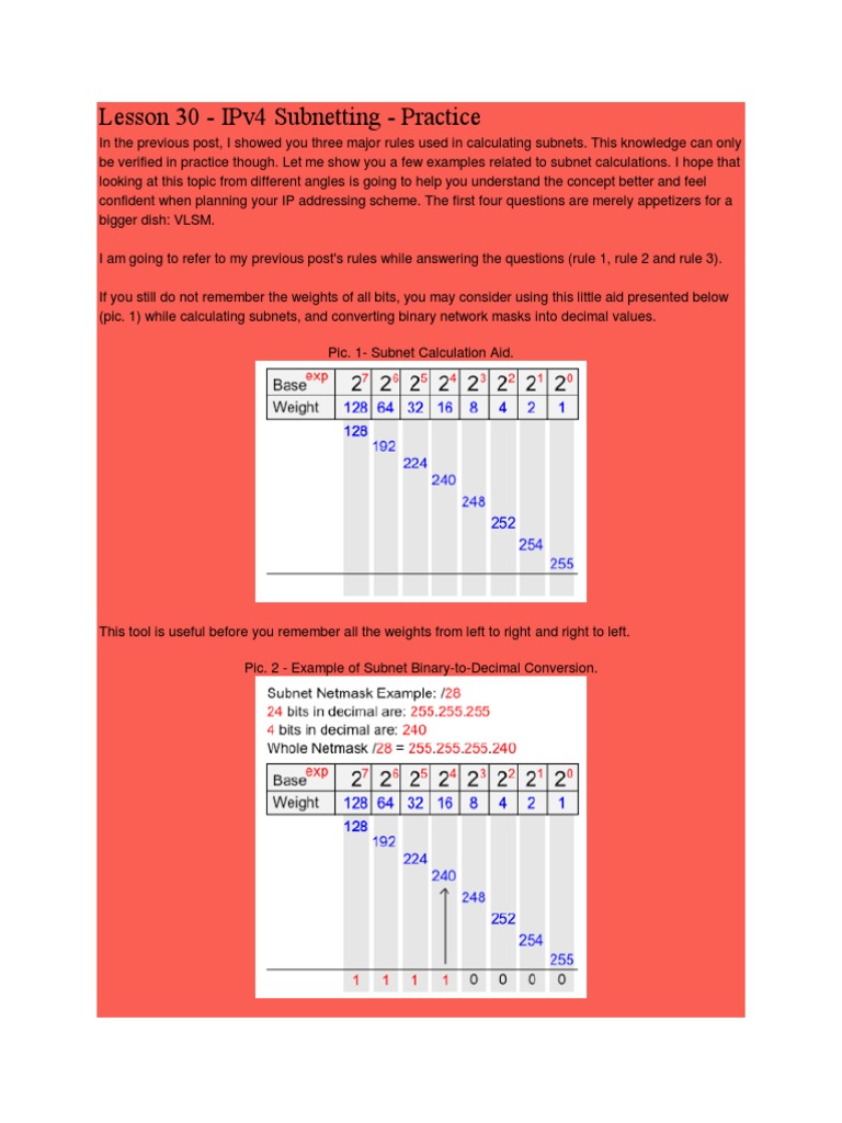 Lesson 30 - Ipv4 Subnetting - Practice | PDF | Ip Address | Internet ...